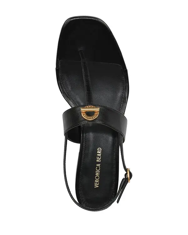 Veronica Beard Andie Leather Block Heel Thong Sandals - Black