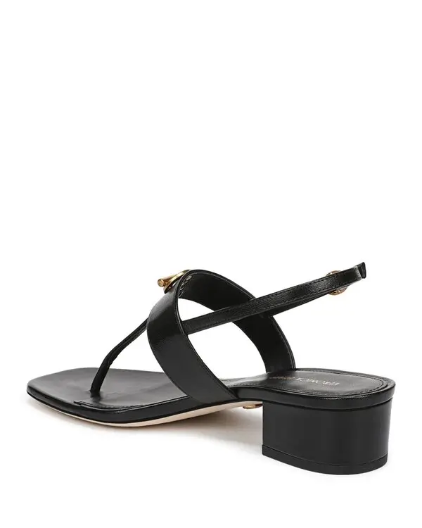 Veronica Beard Andie Leather Block Heel Thong Sandals - Black