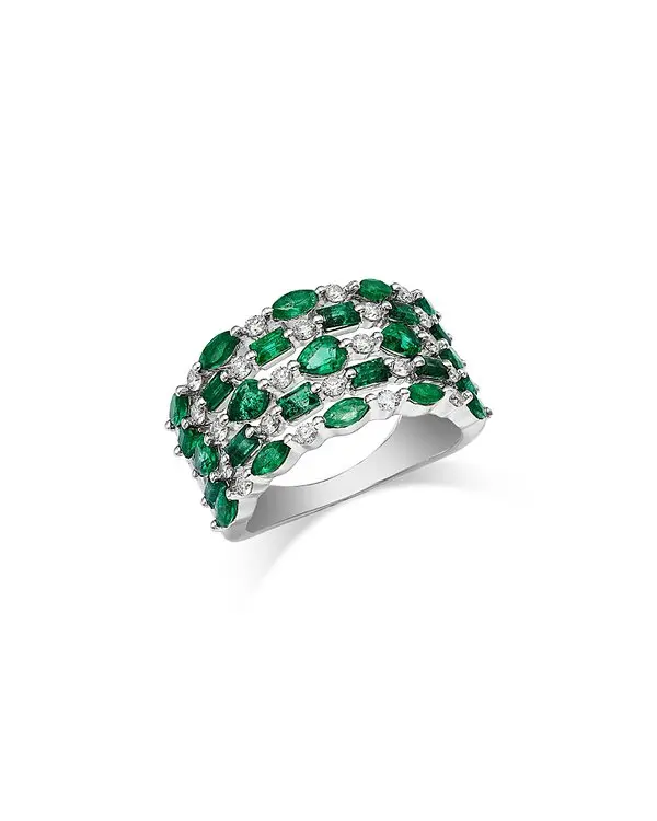 Bloomingdale'S Emerald & Diamond Multi Row Ring In 14k - White Gold
