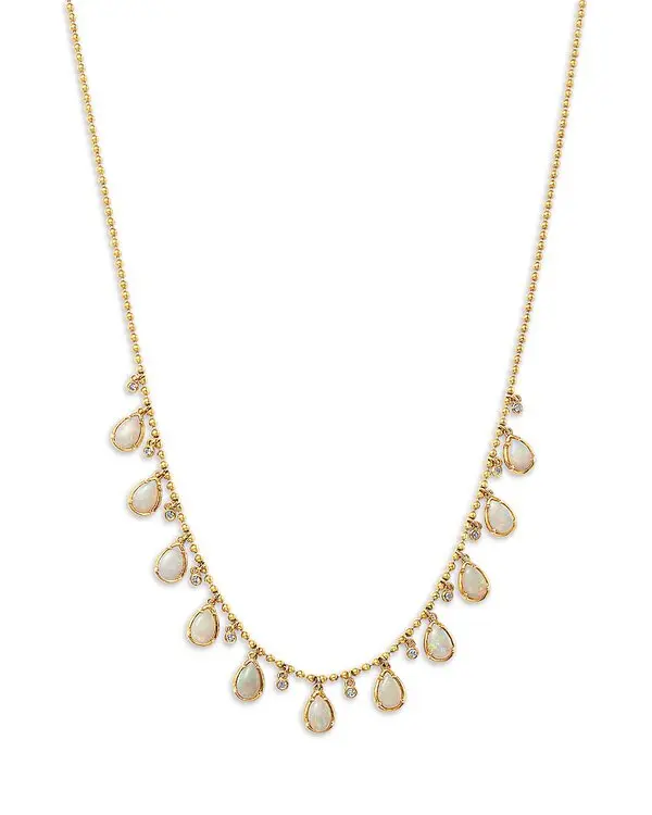 Bloomingdale'S Opal & Diamond Bezel Dangle Bead Necklace In 14k Yellow 18 - Gold
