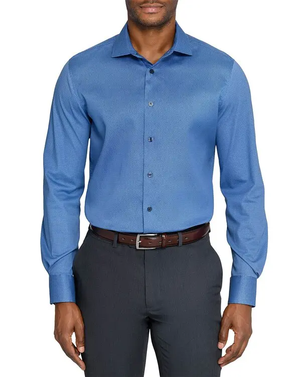 WRK Slim Fit Micro Geo Reworked Dress Shirt - Navy/ Blue