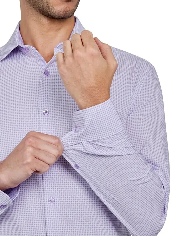 WRK Slim Fit Flower Geo Performance Dress Shirt - White/ Purple
