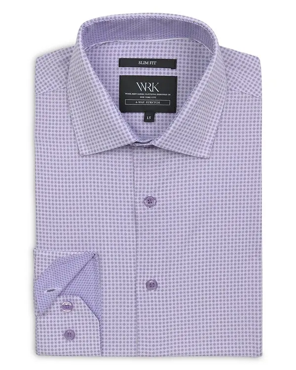 WRK Slim Fit Flower Geo Performance Dress Shirt - White/ Purple
