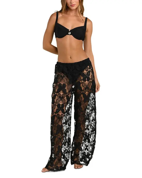 L'Agence Butterfly Crocheted Cover Up Pants - Black