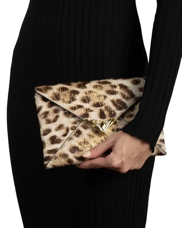 Alexis Bittar Leopard Print Calf Hair Envelope Clutch - Metallic Leopard