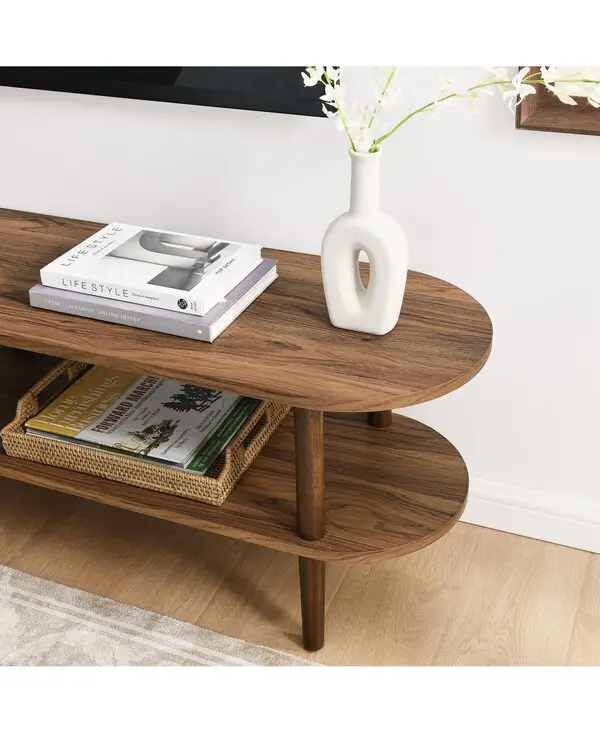 MODWAY Torus Oval Wood Tv Stand - Walnut