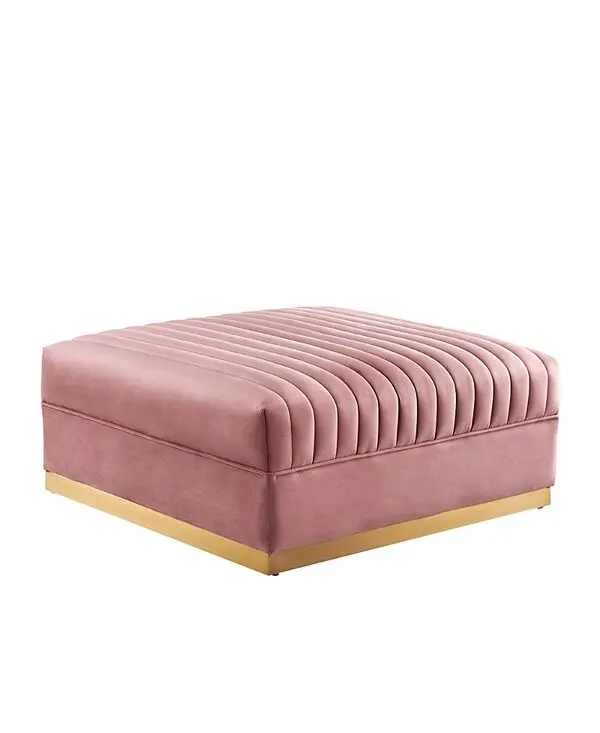 MODWAY Sanguine Channel Tufted Performance Velvet Modular Sectional Sofa Ottoman - Dusty Rose