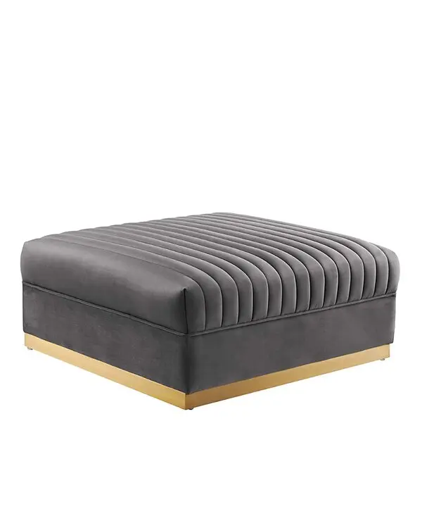 MODWAY Sanguine Channel Tufted Performance Velvet Modular Sectional Sofa Ottoman - Gray