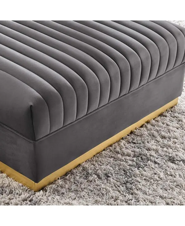 MODWAY Sanguine Channel Tufted Performance Velvet Modular Sectional Sofa Ottoman - Gray