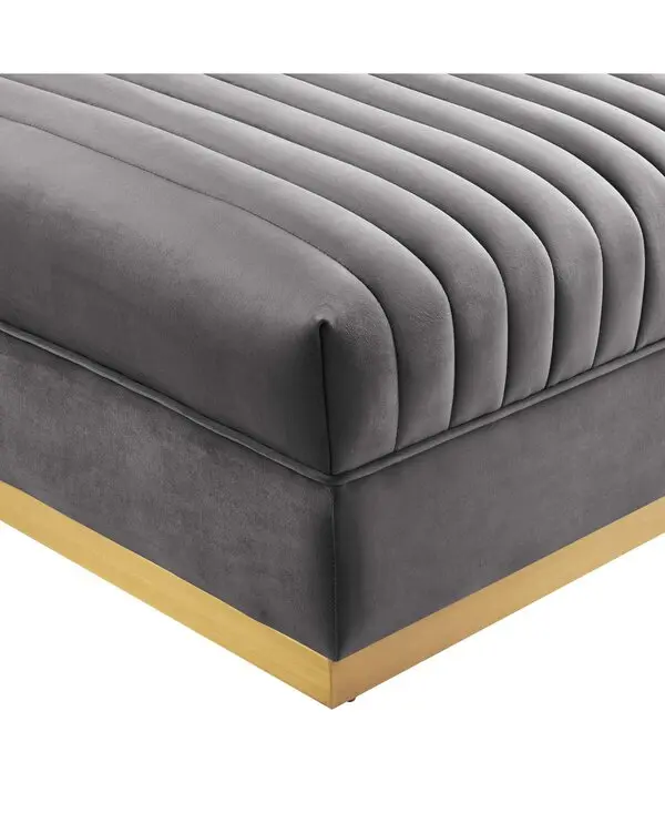 MODWAY Sanguine Channel Tufted Performance Velvet Modular Sectional Sofa Ottoman - Gray