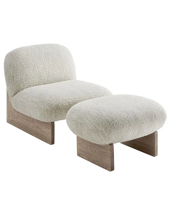 MODWAY Loyal Boucle Fabric Accent Chair And Ottoman, Set Of 2 - Pearl Oak