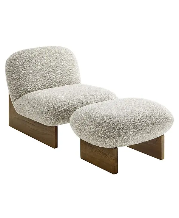 MODWAY Loyal Boucle Fabric Accent Chair And Ottoman, Set Of 2 - River Rock Walnut