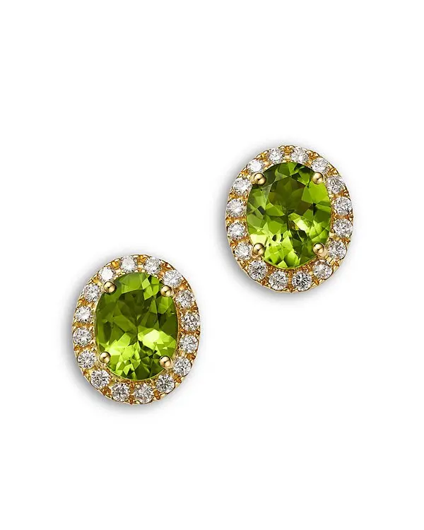 Bloomingdale'S Peridot & Diamond Halo Stud Earrings In 14k Yellow Gold - Green/gold