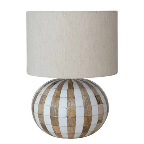 STORIED HOME Table Lamp With Inlaid Stripes - White