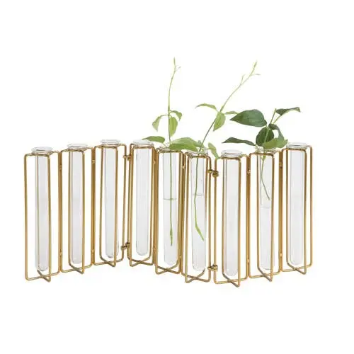STORIED HOME Tests Tube Vases In Stand - Gold