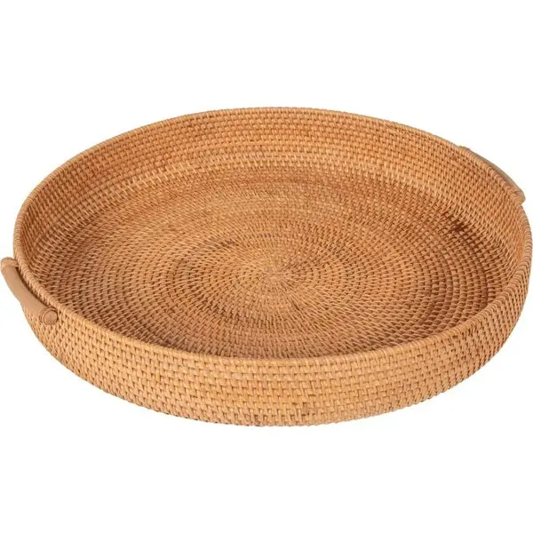STORIED HOME Woven Tray With Handles - Natural