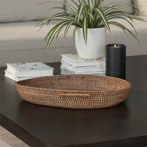 STORIED HOME Woven Tray With Handles