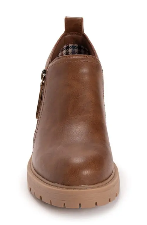 MUK LUKS Lainey Side Zip Bootie With Block Heel And Lug Sole - Dark Tan