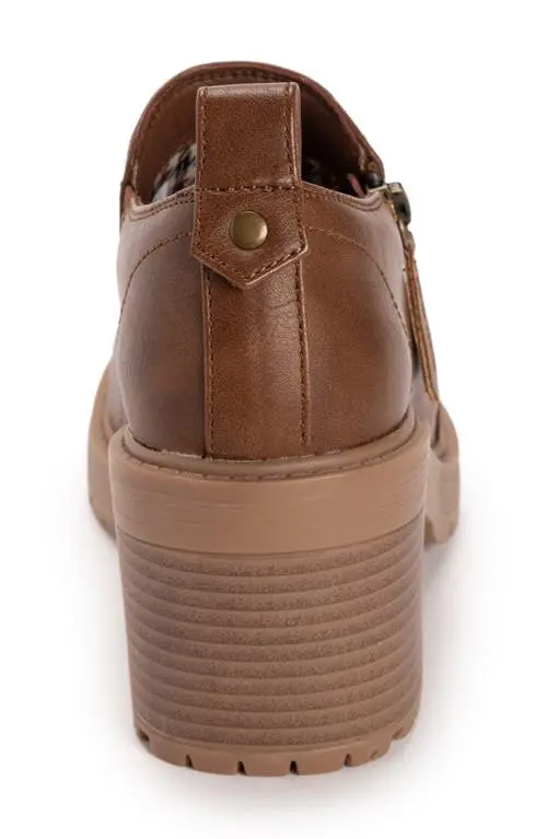 MUK LUKS Lainey Side Zip Bootie With Block Heel And Lug Sole - Dark Tan