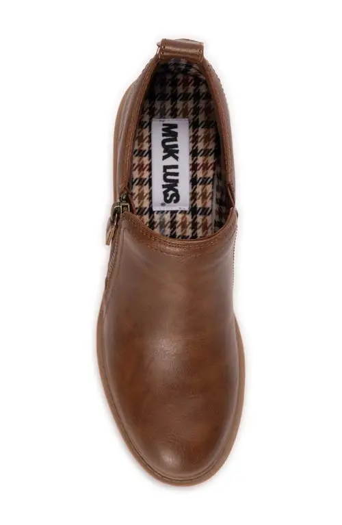 MUK LUKS Lainey Side Zip Bootie With Block Heel And Lug Sole - Dark Tan