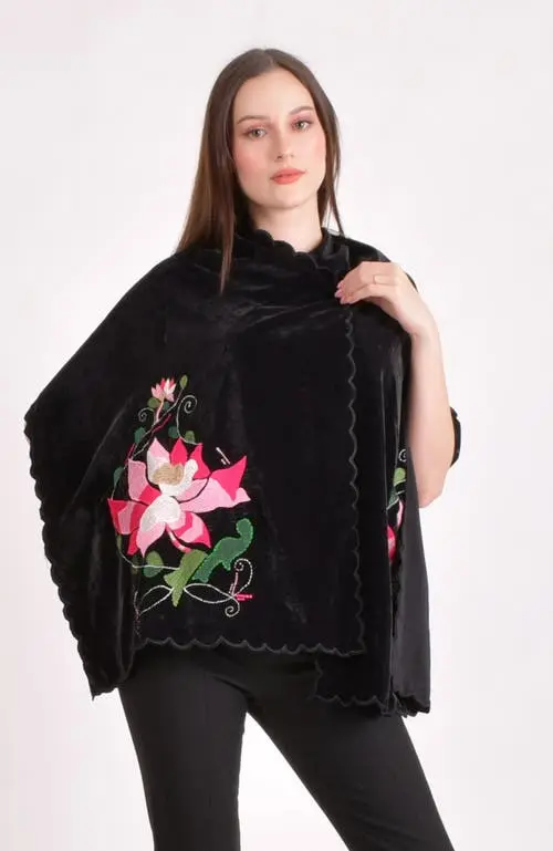 RAAS Hand Embroidered Velvet Scarf - Jet Black