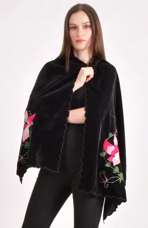 RAAS Hand Embroidered Velvet Scarf - Jet Black