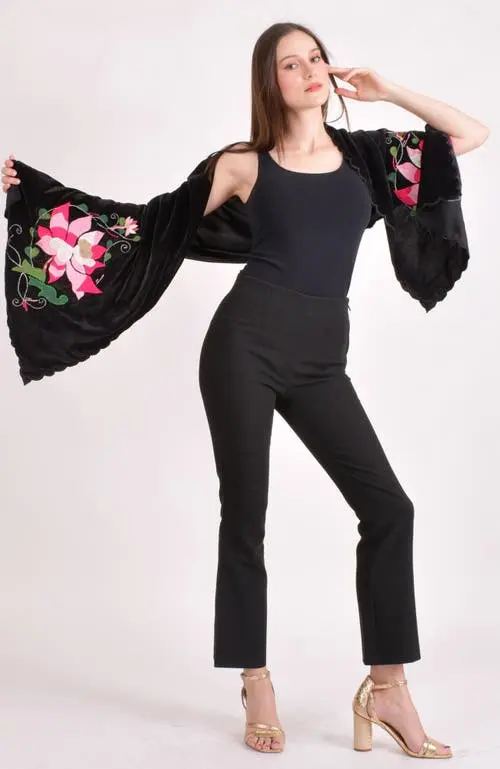 RAAS Hand Embroidered Velvet Scarf - Jet Black