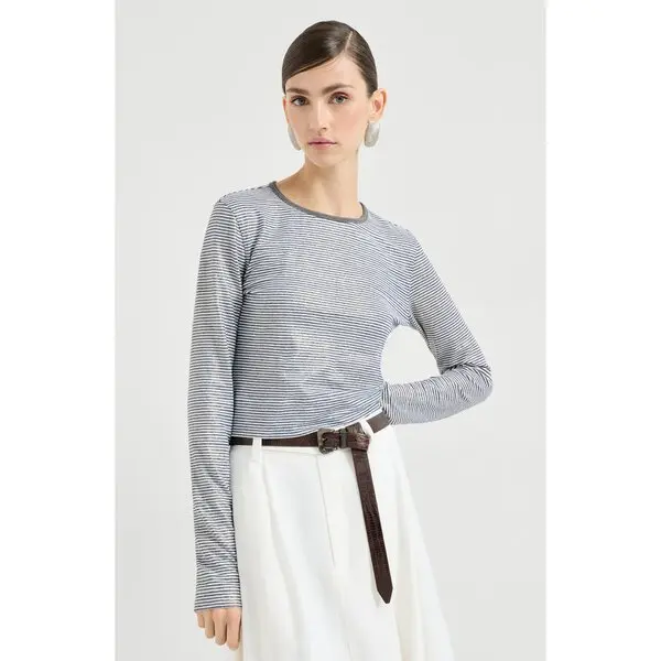 Brunello Cucinelli Striped Jersey Top With Monili