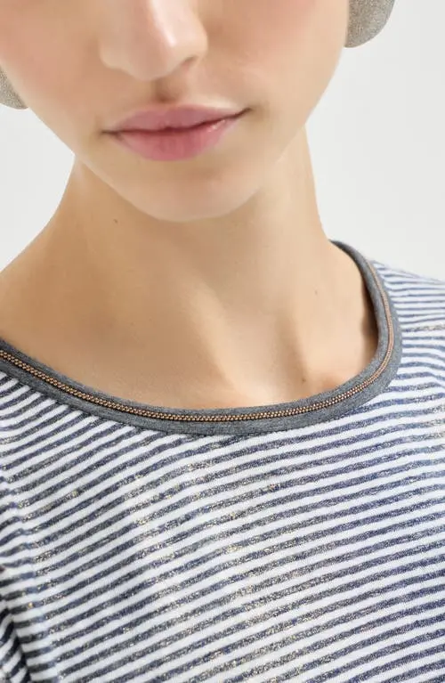 Brunello Cucinelli Striped Jersey Top With Monili