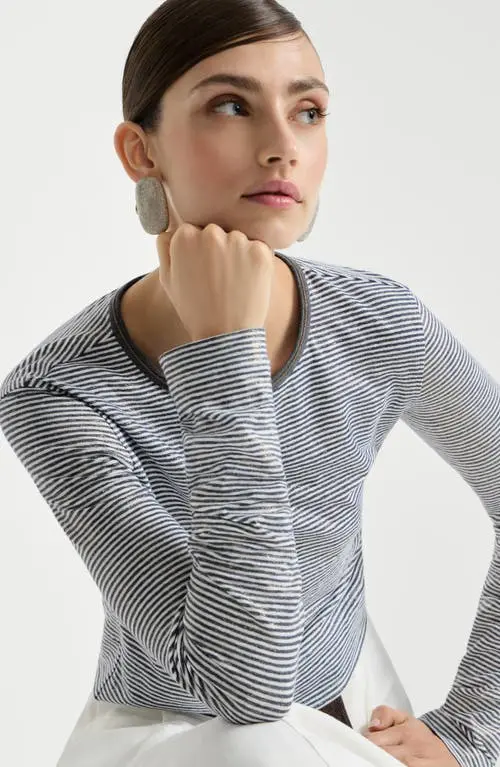 Brunello Cucinelli Striped Jersey Top With Monili