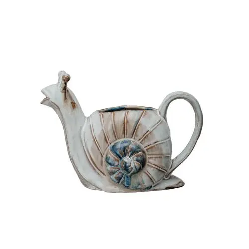 STORIED HOME Snail Shaped Stoneware Watering Can