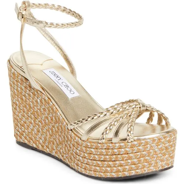 JIMMY CHOO Dree Platform Espadrille Sandal - Soft Gold Mix