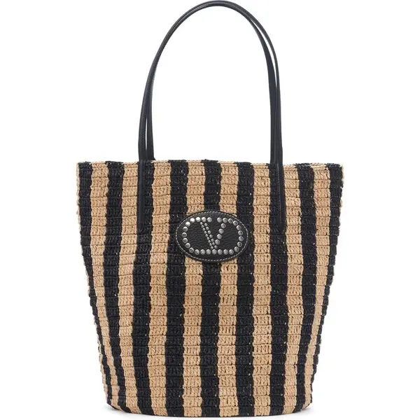 Valentino Garavani Vlogo Signature Crochet Raffia Tote - Natural/black