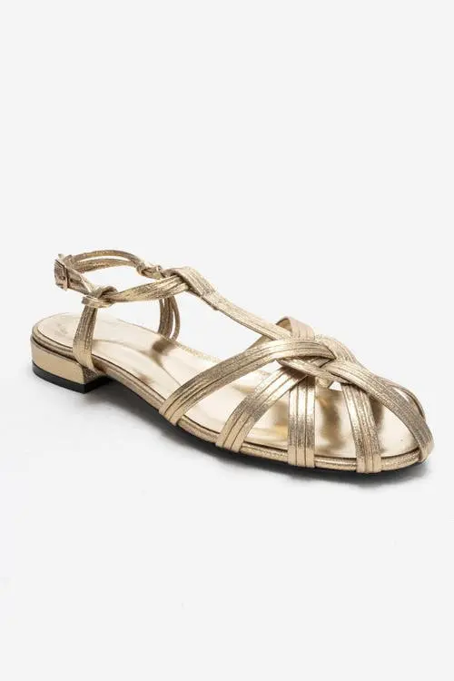 PROLOGUE SHOES Block Heel Sandal - Gold