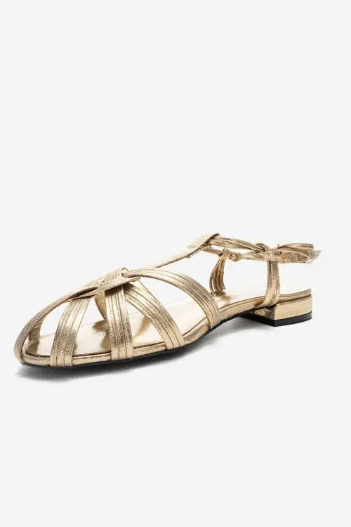 PROLOGUE SHOES Block Heel Sandal - Gold