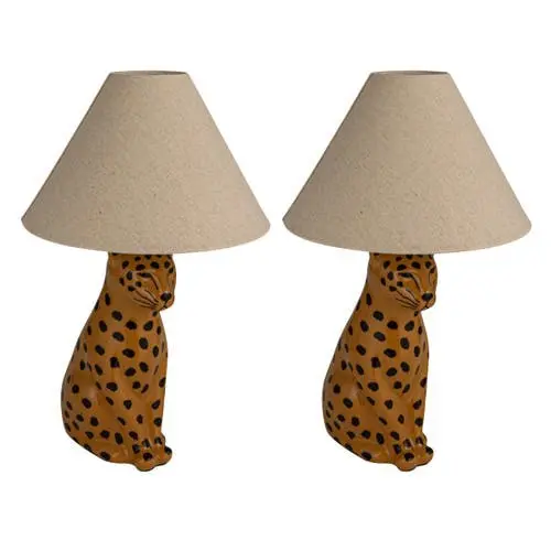 STORIED HOME Cheetah Table Lamp With Shade And Inline Switch - Yellow