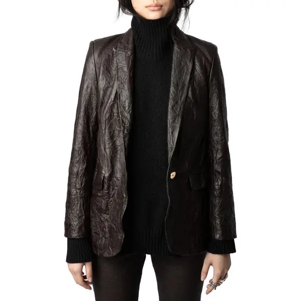Zadig&Voltaire Valse Crinkled Leather Blazer - Land