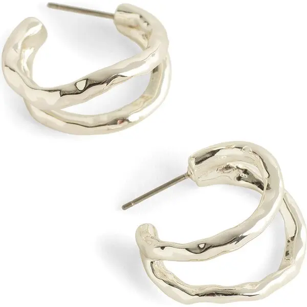 Madewell Hammered Sculptural Double-hoop Earrings - Warm Silver