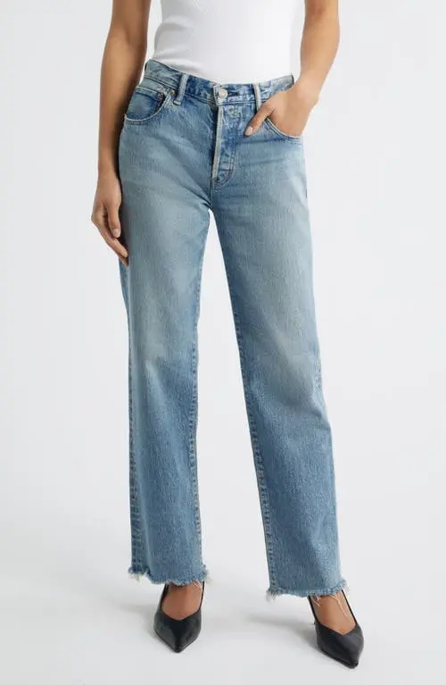 Moussy Vintage Sebring Frayed Straight Leg Jeans - Light Blue