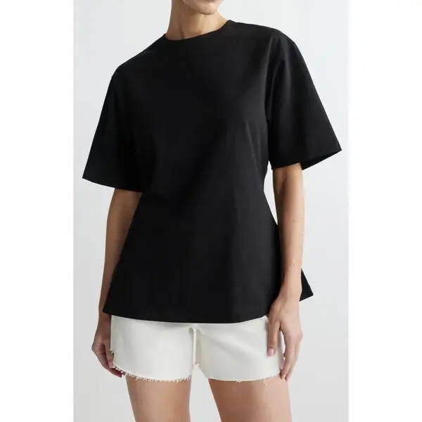 DL1961 Cotton Jersey Peplum Girlfriend T-shirt - Black