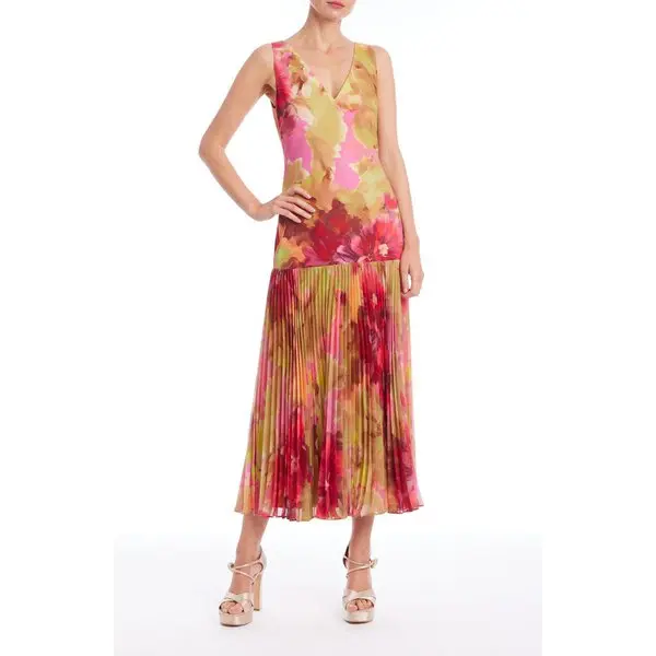 Badgley Mischka Floral Pleated Cocktail Dress - Pink Multi