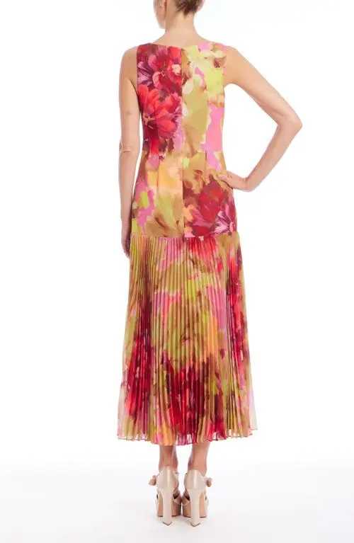 Badgley Mischka Floral Pleated Cocktail Dress
