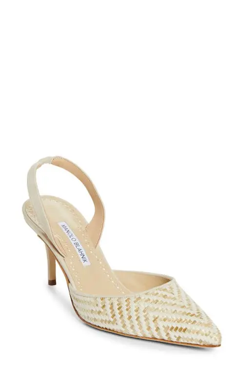 Manolo Blahnik Carolyne Woven Raffia Slingback Pump