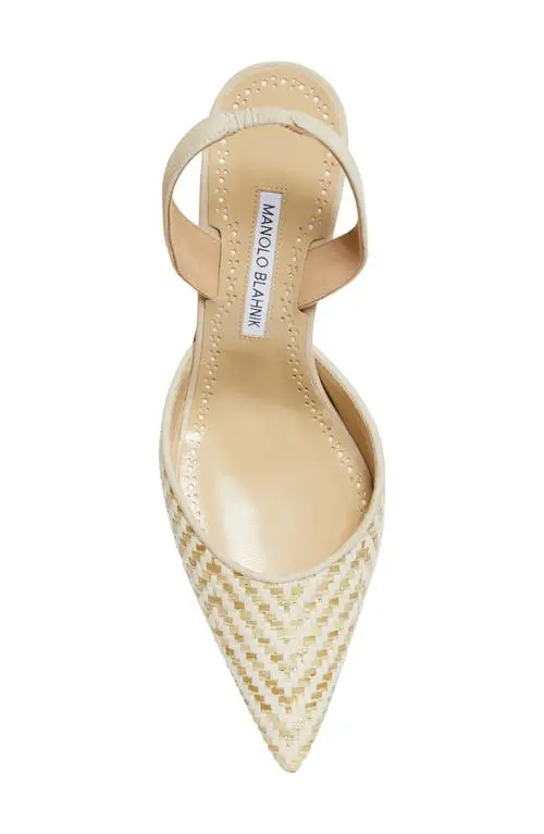 Manolo Blahnik Carolyne Woven Raffia Slingback Pump