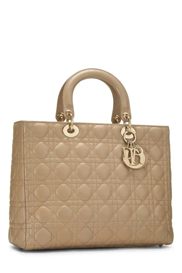 Dior Cannage Quilted Lambskin Lady - Beige
