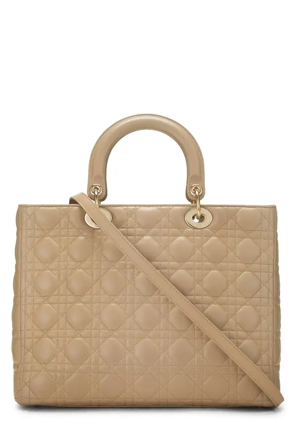 Dior Cannage Quilted Lambskin Lady - Beige