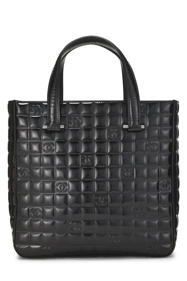 Chanel Quilted Patent Chocolate Bar Tote - Black