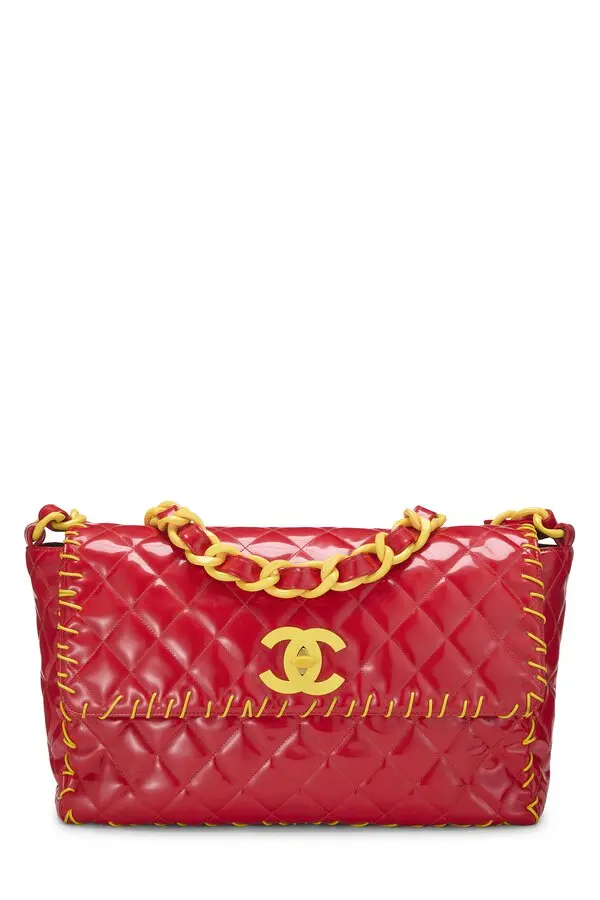 Chanel Vinyl Whipstitch Half Flap - Red