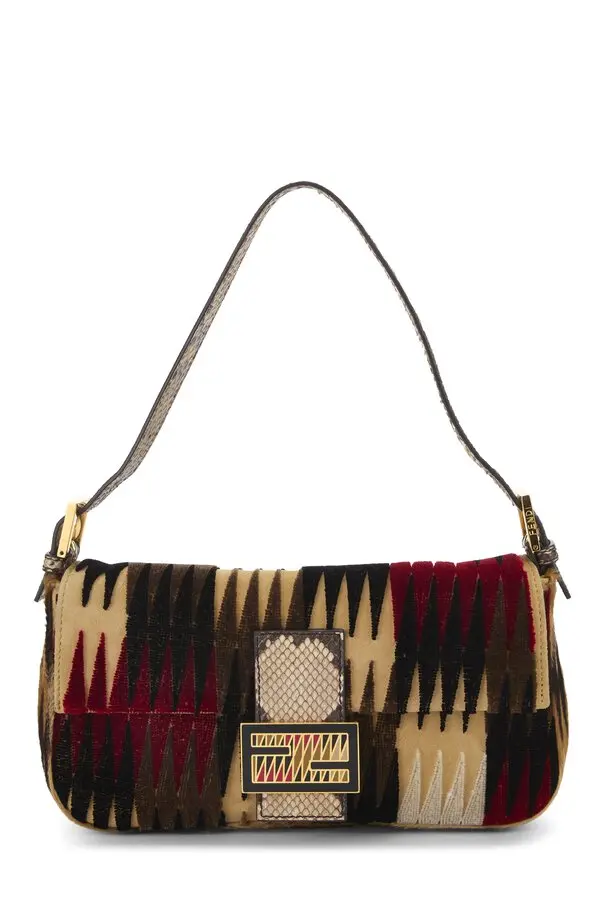 Fendi Multicolor Velvet Baguette Shoulder Bag With Python Details