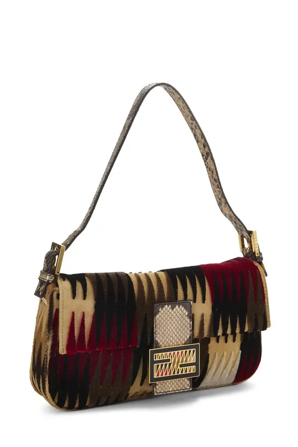 Fendi Multicolor Velvet Baguette Shoulder Bag With Python Details